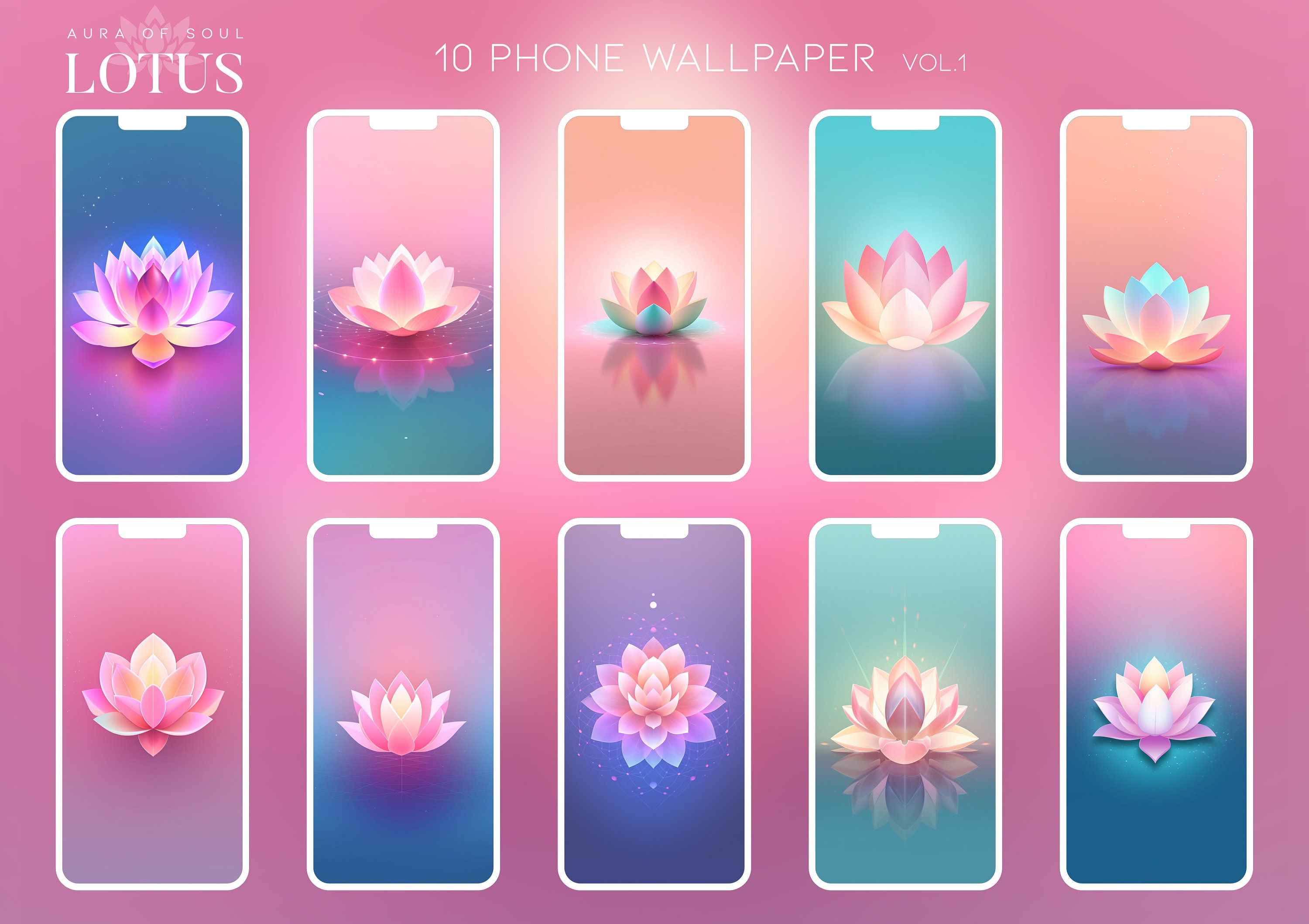 Lotus Aura Phone Wallpaper Vol.1, Smartphone Lotus Wallpaper Set, iPhone Aesthetic Background ...