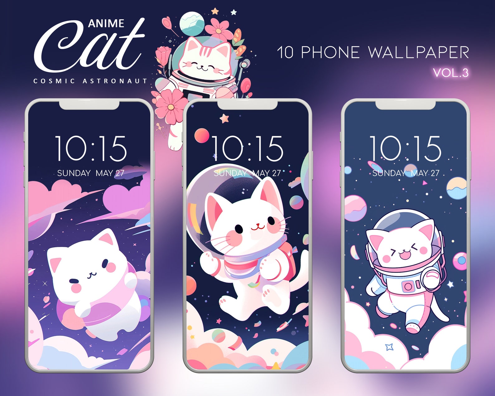 4K Top Anime Cat Phone Wallpaper Bundle, iPhone Kawaii Cute Cat ...