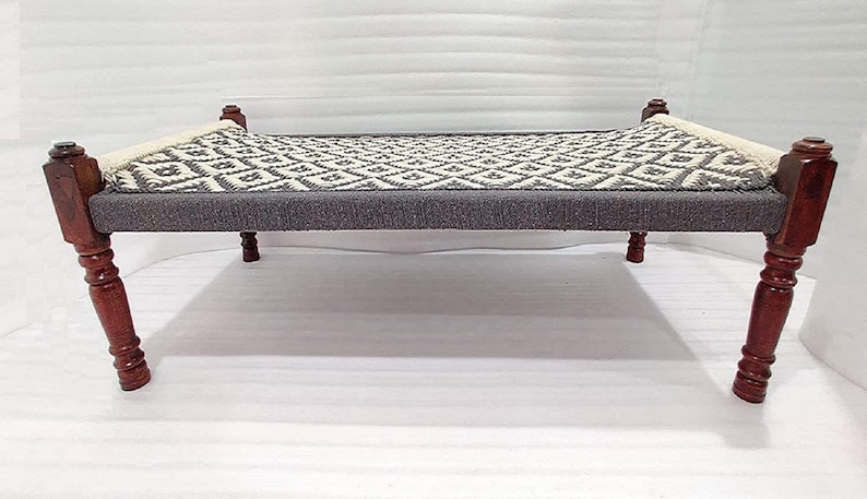 Charpai Black & White Three Seater Charpai Cotton Rope Hand Woven ...
