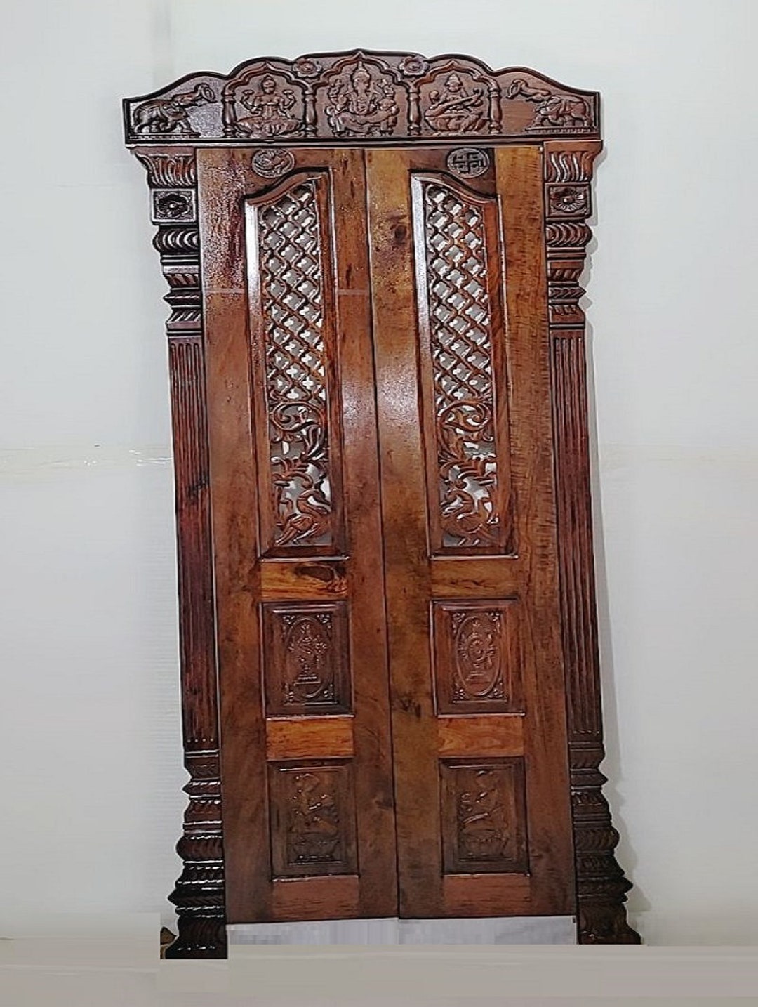 Wooden Temple Door Indian Handmade Teak Wood Temple Door God Room Door ...