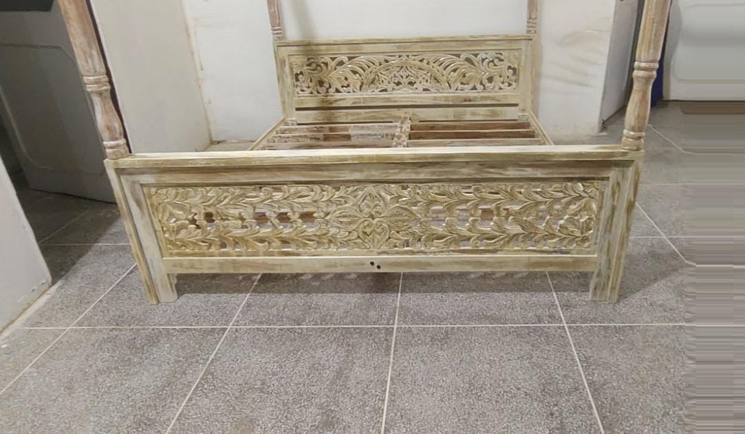 Wooden Four Poster Bed / Hand Made Fine Carved Bed/ Wooden Poster Bed ...