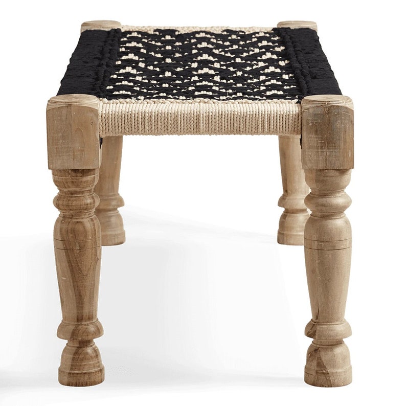 Charpai Black & White Three Seater Charpai Cotton Rope Hand - Etsy