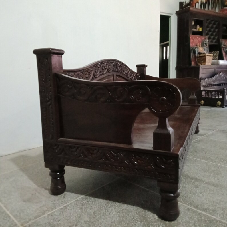 Wooden Carving Sofa Three Seater With Leather Cushionsleather Sofa ...
