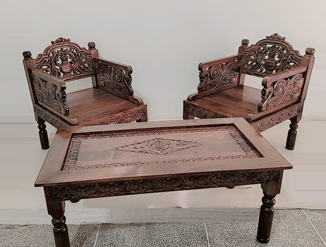 Buy Indian Handmade Carved Sofa Sets / Solid Wood Carved Sofa Sets With ...