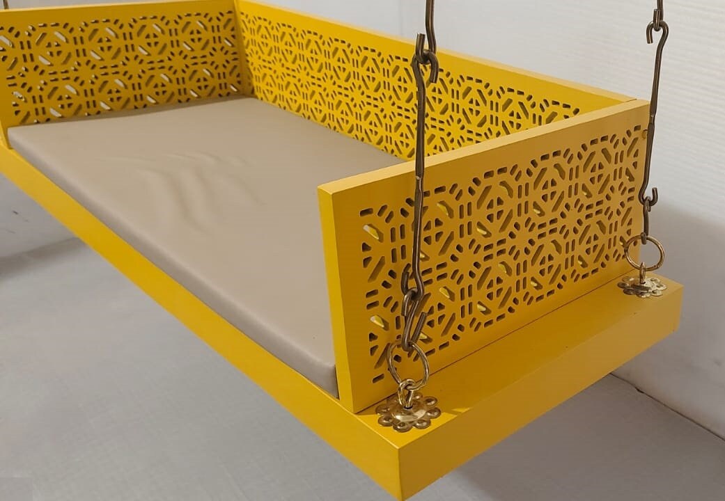 Wooden Swing Teak Wood Jhula Yellow Colour With Chain /wooden Oonjal ...