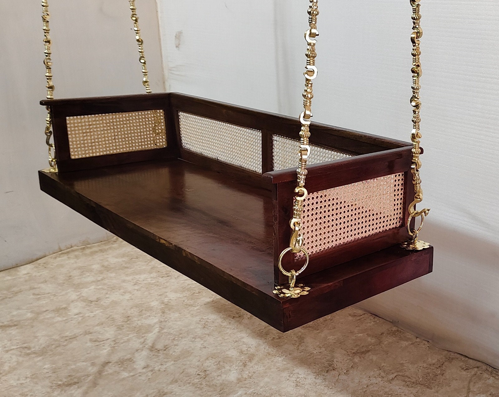 Wooden Swing Indoor Swing Cane Work Wooden Swing Indian Handmade Jhula ...