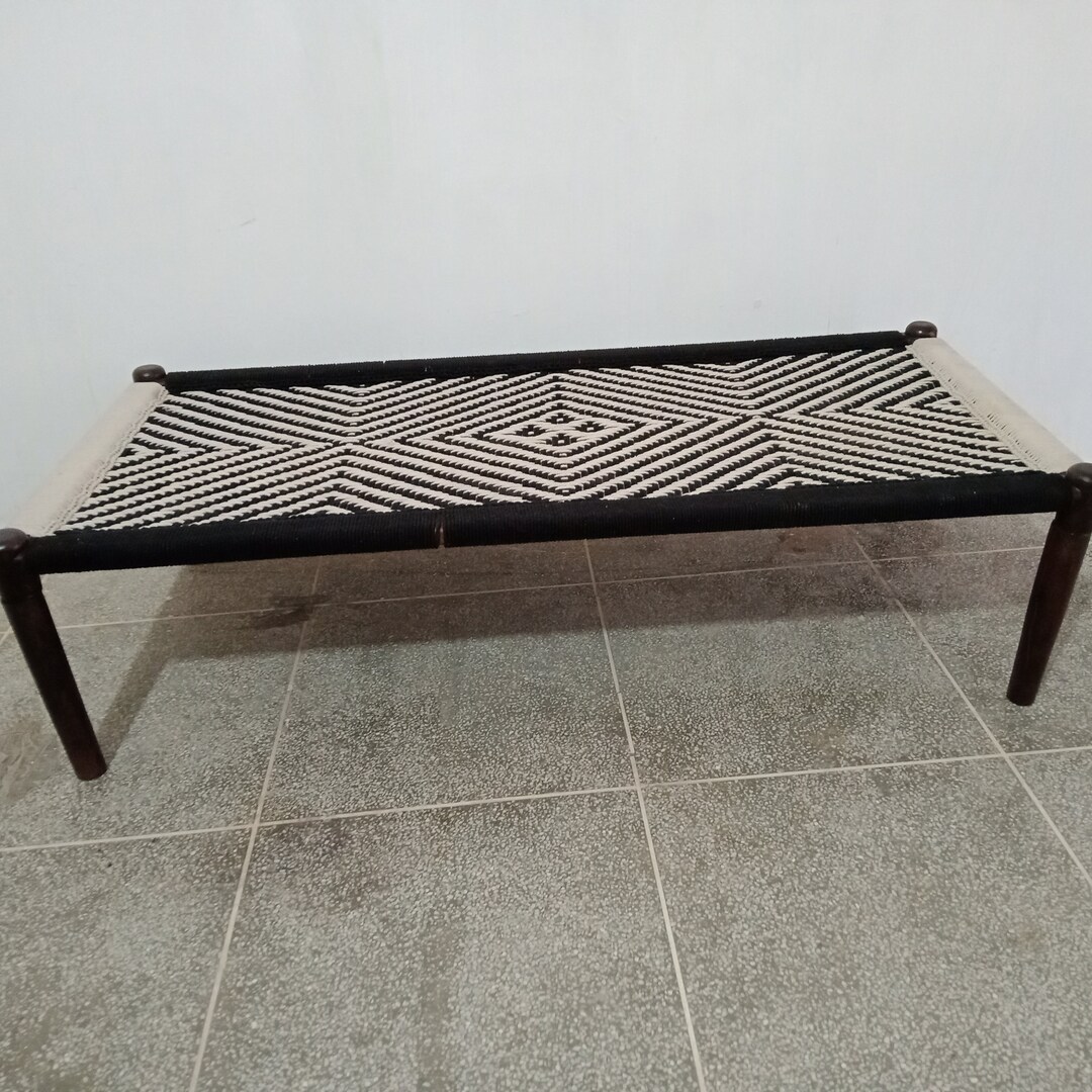 Wooden Khatiya Solid Wood Charpai Hand Made Blue and White Cotton - Etsy