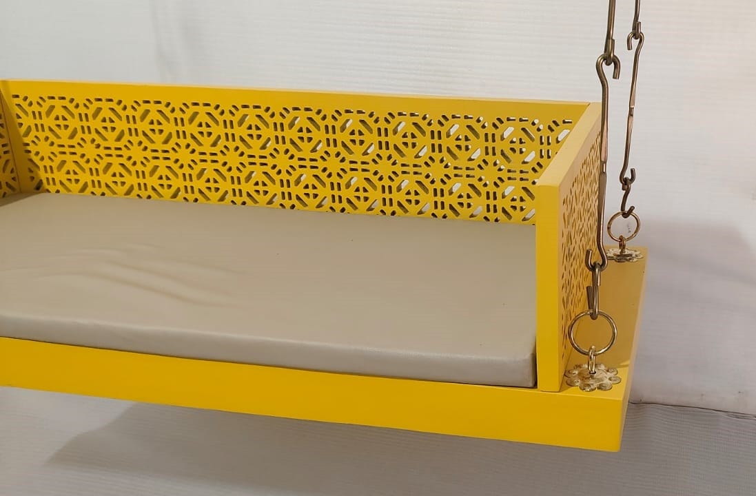 Wooden Swing Teak Wood Jhula Yellow Colour With Chain /wooden Oonjal ...