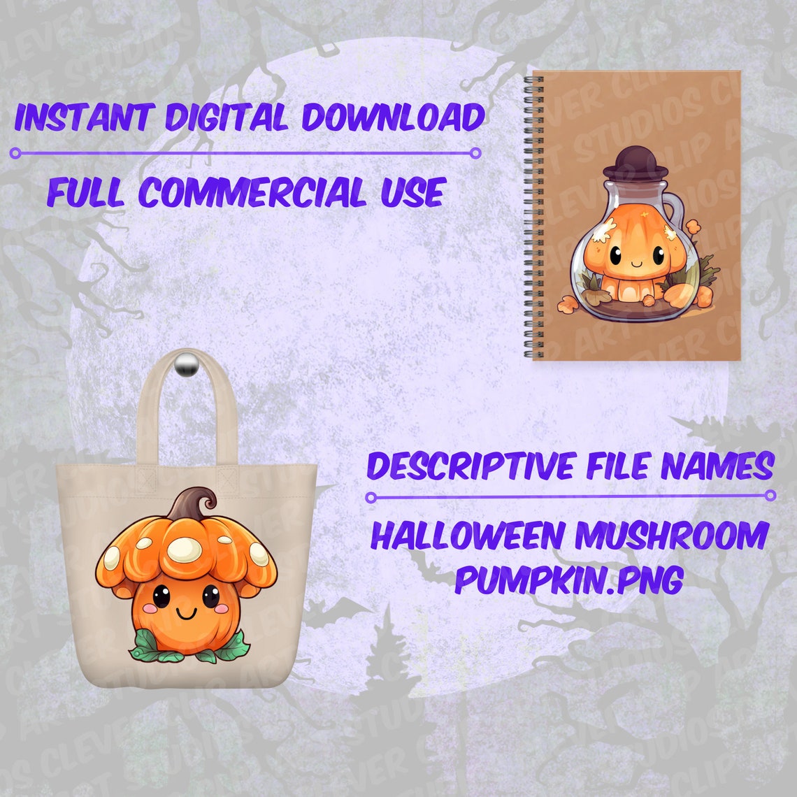 Halloween Mushrooms Clipart Cute Kawaii Mushroom Fun Fungi PNG - Etsy