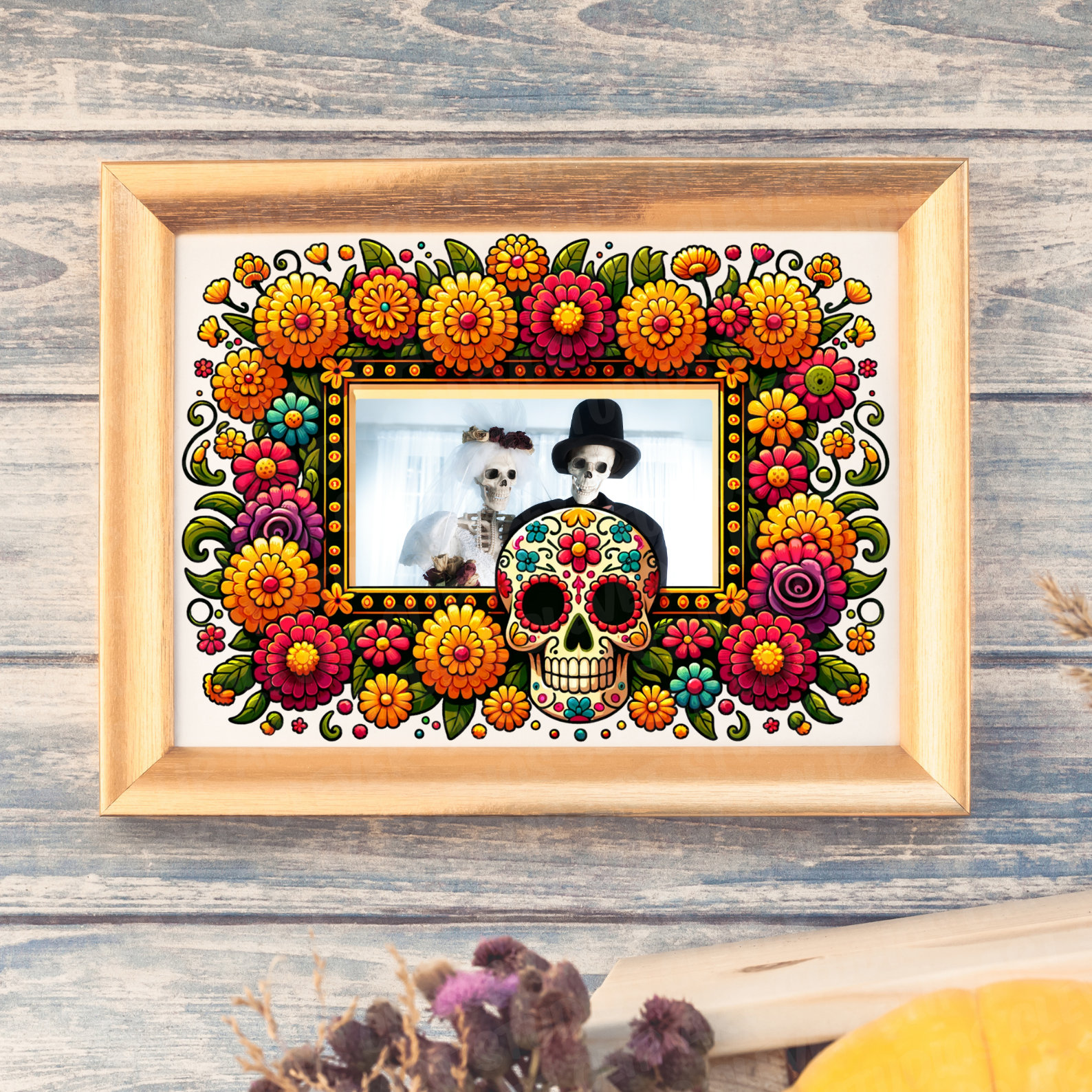 Cute Day of the Dead Floral Frame Clipart Bundle Dia De Los Muertos ...