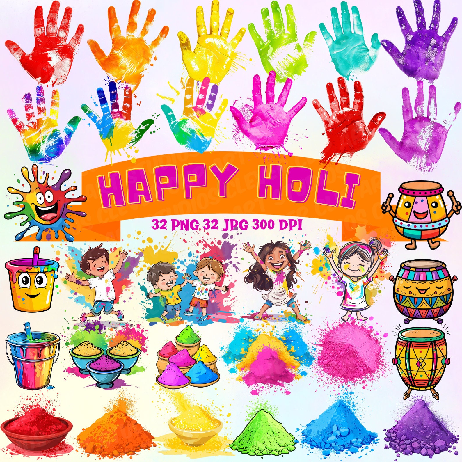 Happy Holi Clipart Bundle Indian Festival Clipart Colorful Hands PNG ...