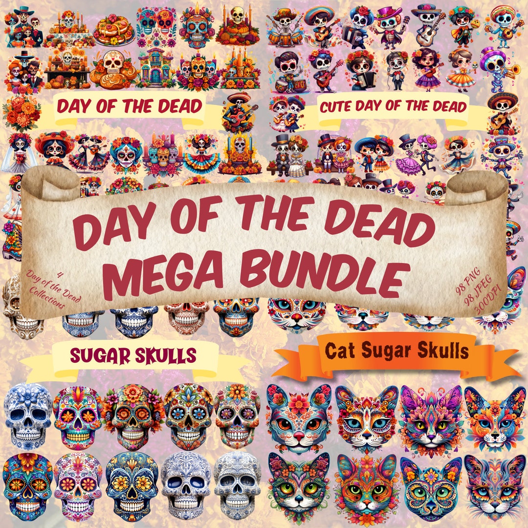 Day of the Dead Mega Bundle Cute Clipart Mexican Style Sugar Skull Dia ...