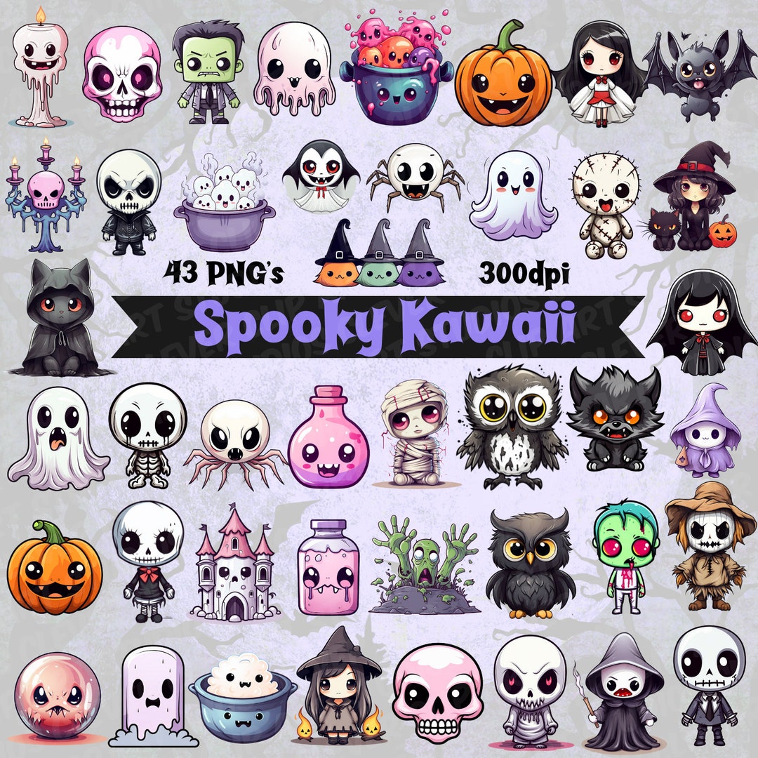 Spooky Kawaii Cute Halloween Clipart Scary Designs Creepy Cute Graphics ...