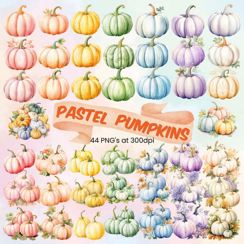 Pumpkin Mega Bundle Clipart Cute Kawaii Pastel Gingham Polka Dot ...