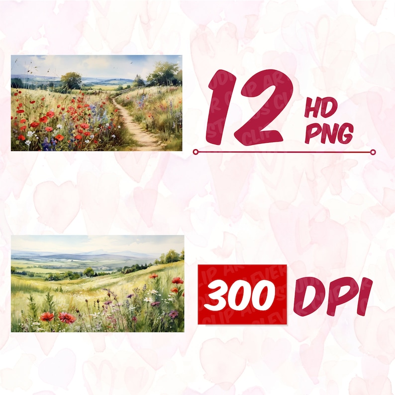 Watercolor Meadows Wildflowers Border Spring Summer Fields - Etsy