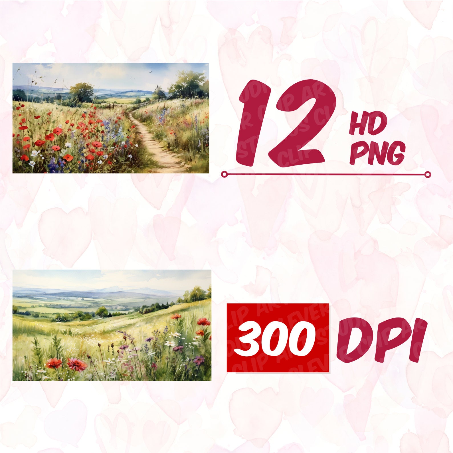 Watercolor Meadows Wildflowers Border Spring Summer Fields - Etsy