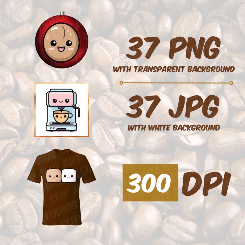 Kawaii Cute Coffee Clipart Collection Kawaii Coffee Cup PNG Bundle ...