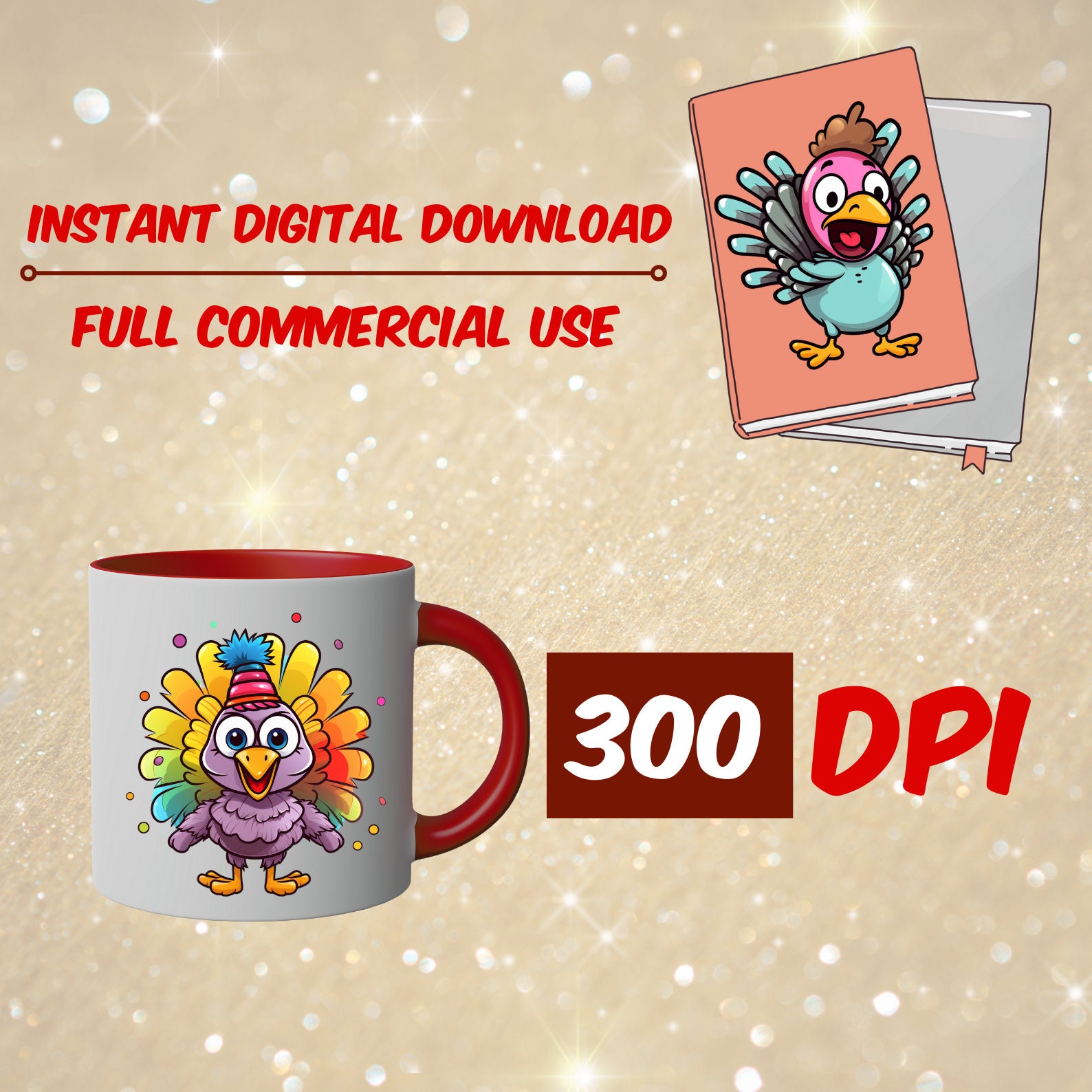 Kawaii Cute Turkey Clipart Bundle Funny Thanksgiving Turkey PNG Bundle ...