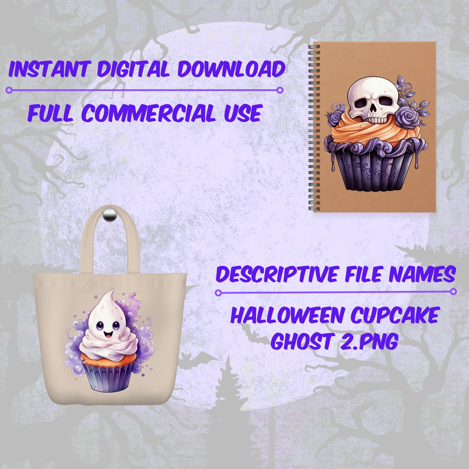 Spooky Cute Halloween Cupcakes Clipart PNG Bundle Cute Kawaii Halloween ...
