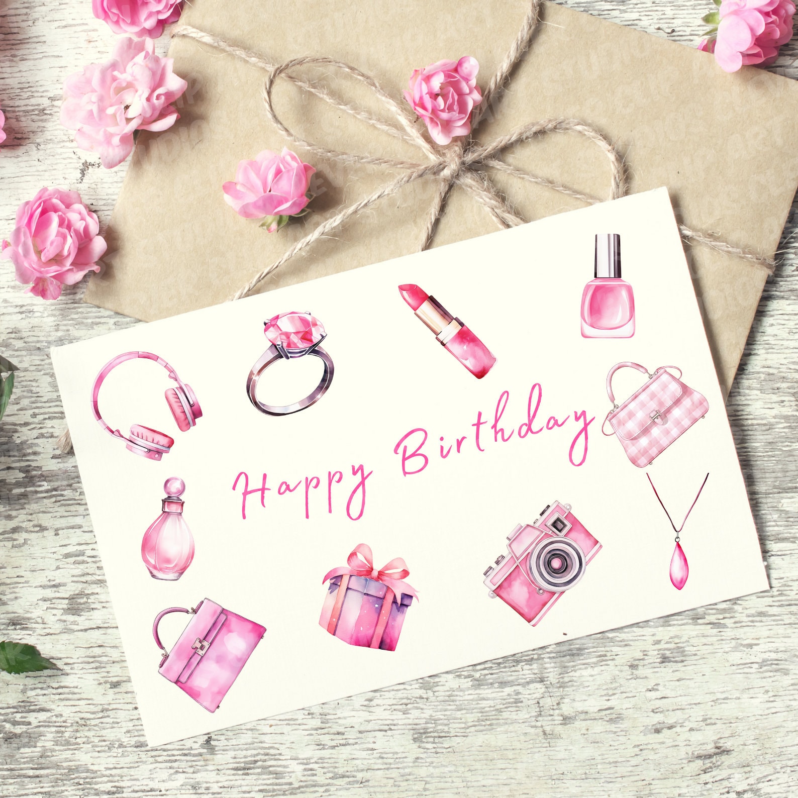 Cute Pink Watercolor Clipart Printable PNG Summer Beach Floral Bouquet ...