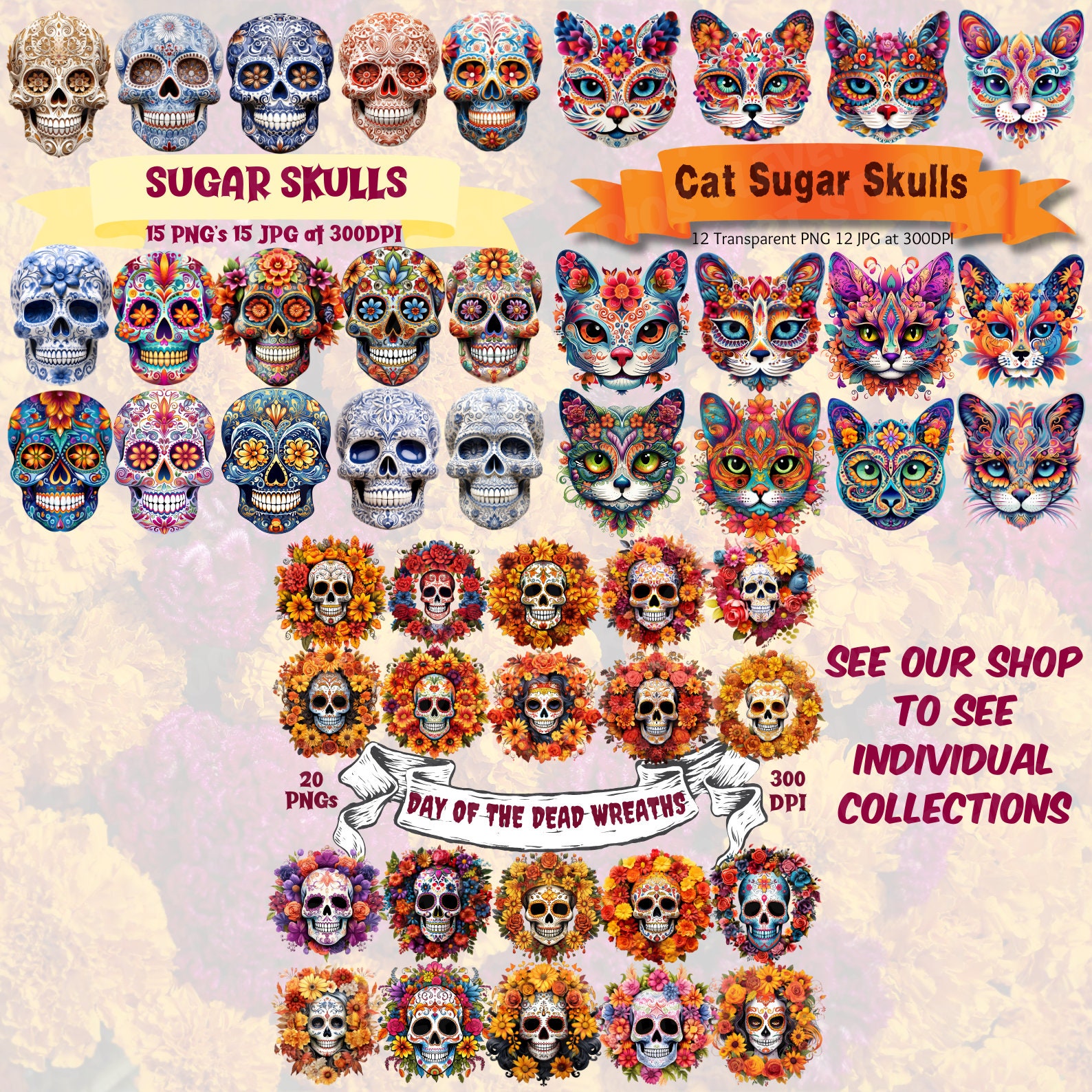 Mexican Megabundle Cute Clipart Day of the Dead Cinco De Mayo Del Nino ...