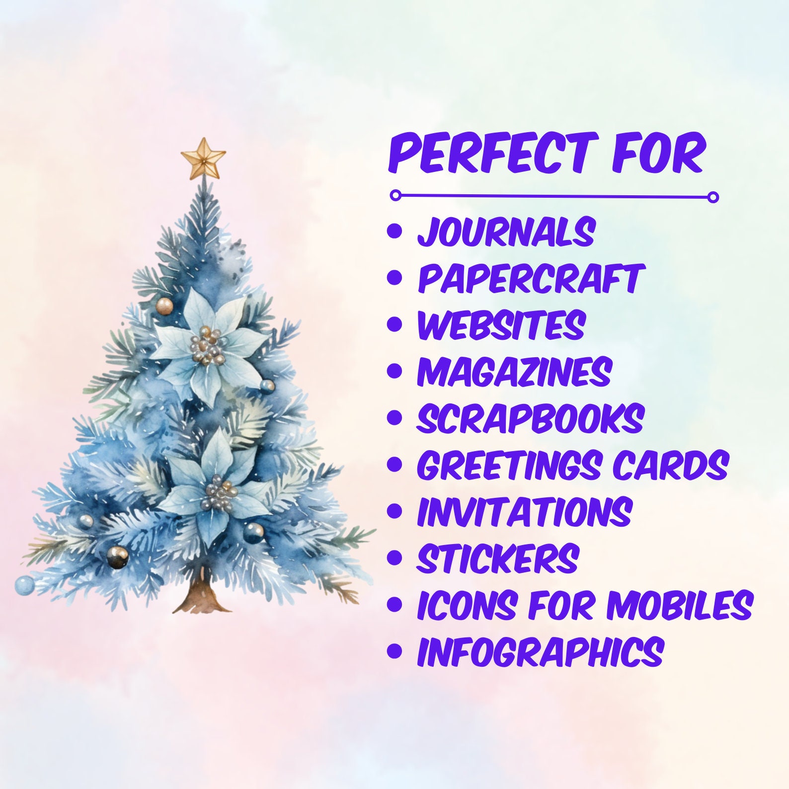 Watercolor Christmas Tree Clipart Bundle Transparent Christmas - Etsy