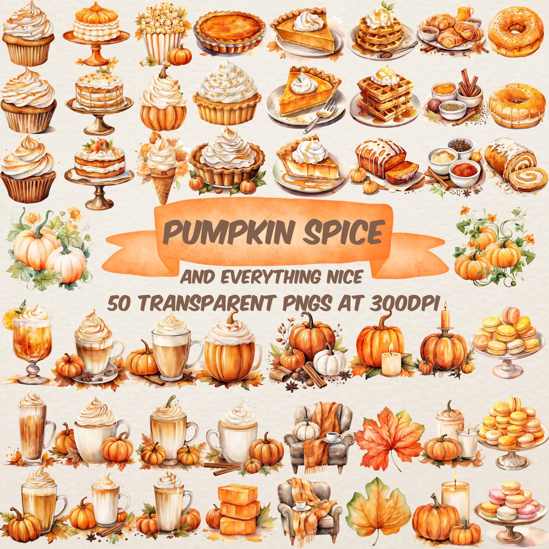Pumpkin Spice Clipart PNG Bundle Cozy Clipart Cute Autumn Pumpkin ...