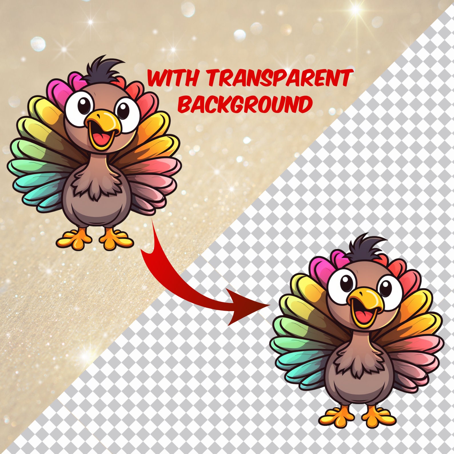Kawaii Cute Turkey Clipart Bundle Funny Thanksgiving Turkey PNG Bundle ...