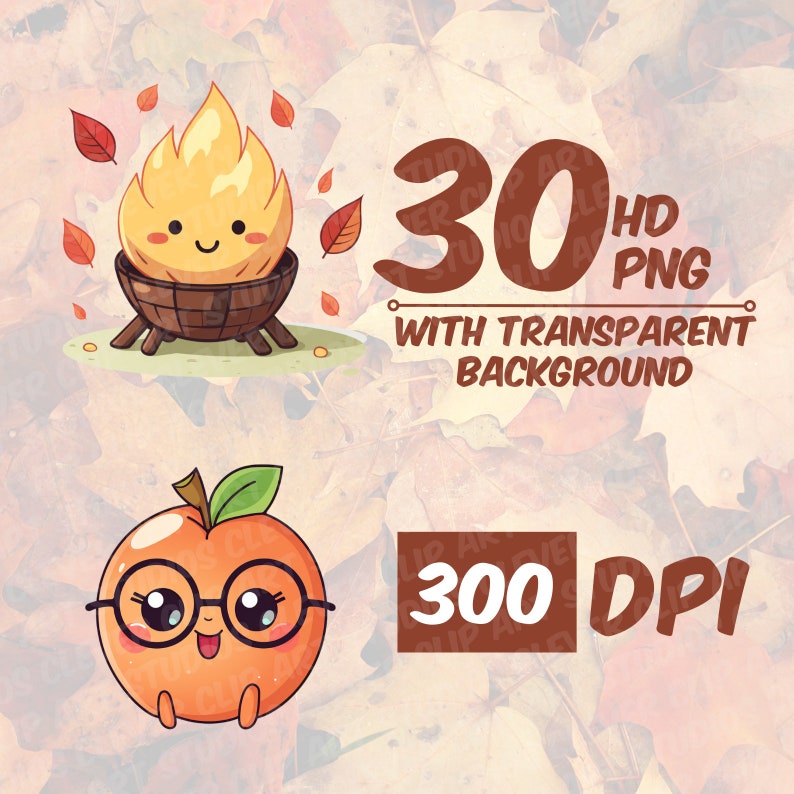 Kawaii Fall Cute Autumn Clipart Bundle Fall Vibes Transparent PNG ...
