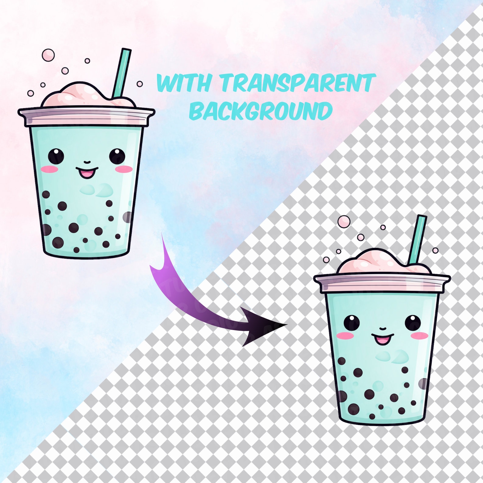 Kawaii Cute Boba Tea Clipart Collection Kawaii Boba Tea PNG Bundle Cute ...