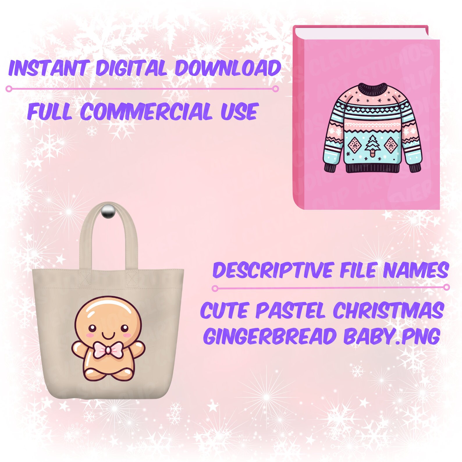 Cute Pastel Christmas Clipart Bundle Pastel Cute Christmas PNG Bundle ...