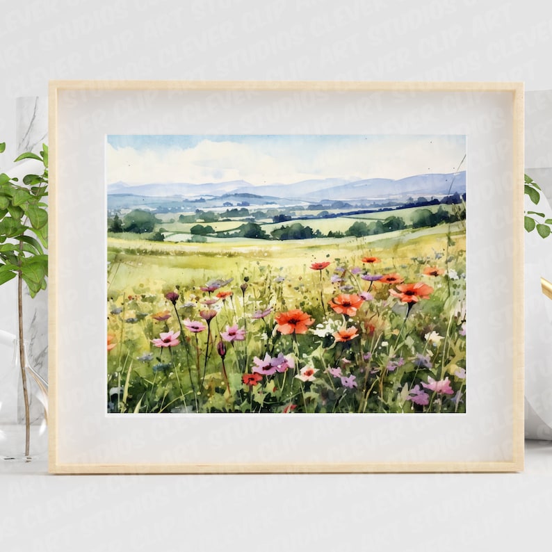 Watercolor Meadows Wildflowers Border Spring Summer Fields - Etsy