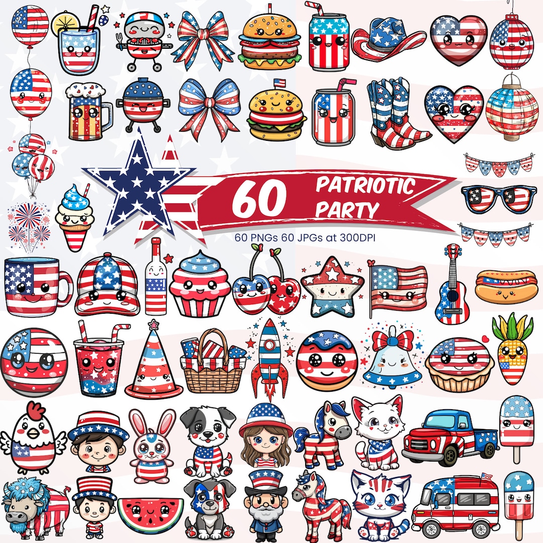 Cute Patriotic Party Independence Day PNG Bundle 4th July Clipart ...