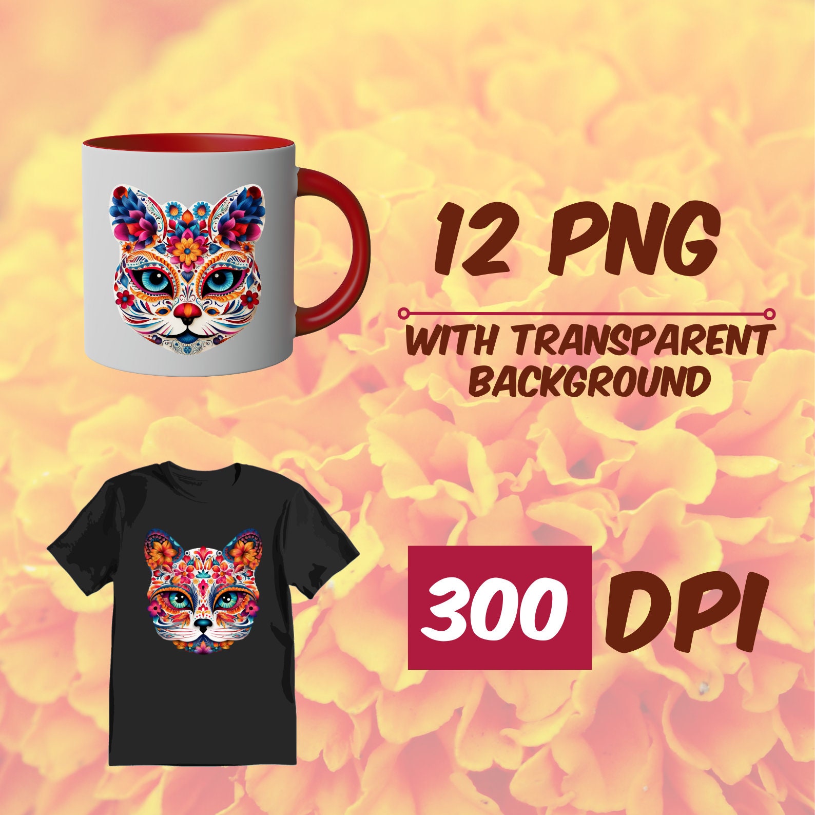 Cat Sugar Skull Clipart Bundle Mexican Style Dia De Los Muertos Skull ...