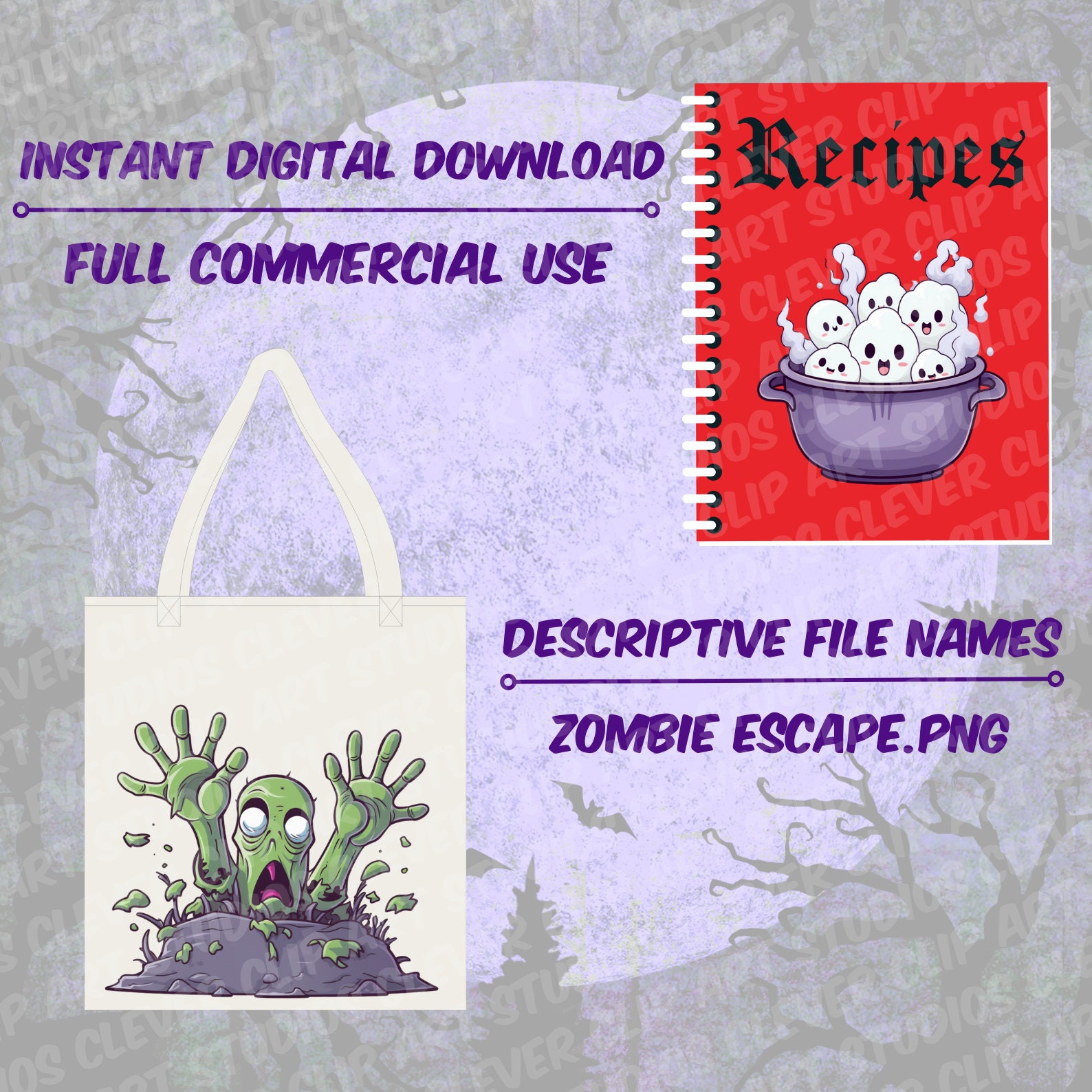 Spooky Kawaii Cute Halloween Clipart Scary Designs Creepy Cute Graphics ...