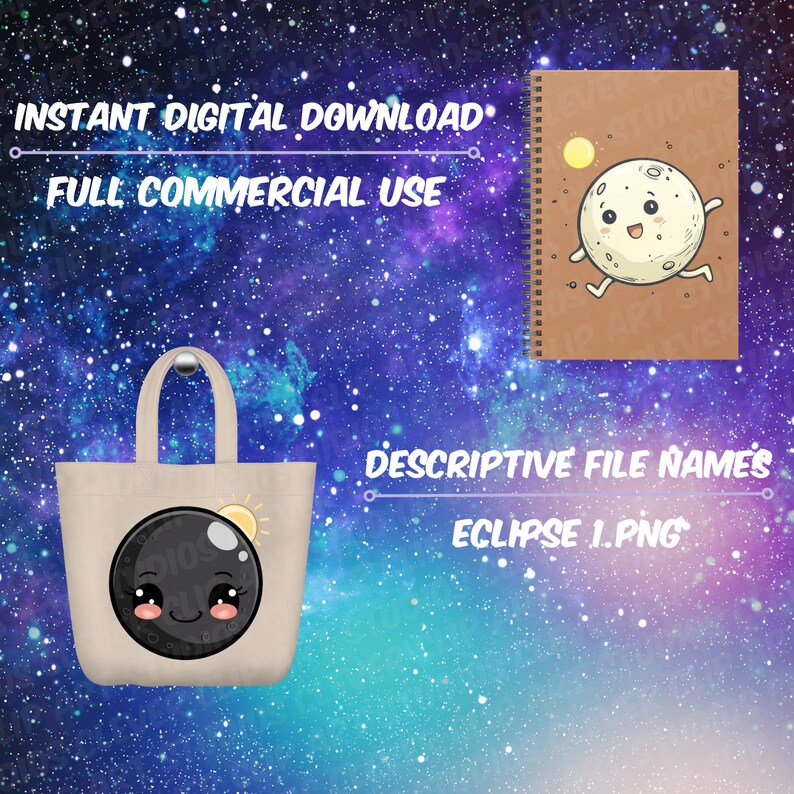 Cute Sun Moon and Stars Clipart Bundle Sun Moon Stars Kawaii Download ...