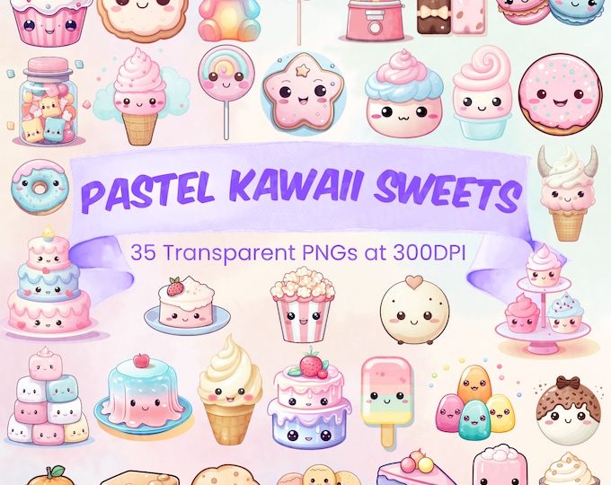 Watercolor Kawaii Sweets Clipart Bundle, Colorful Macarons Cupcakes ...