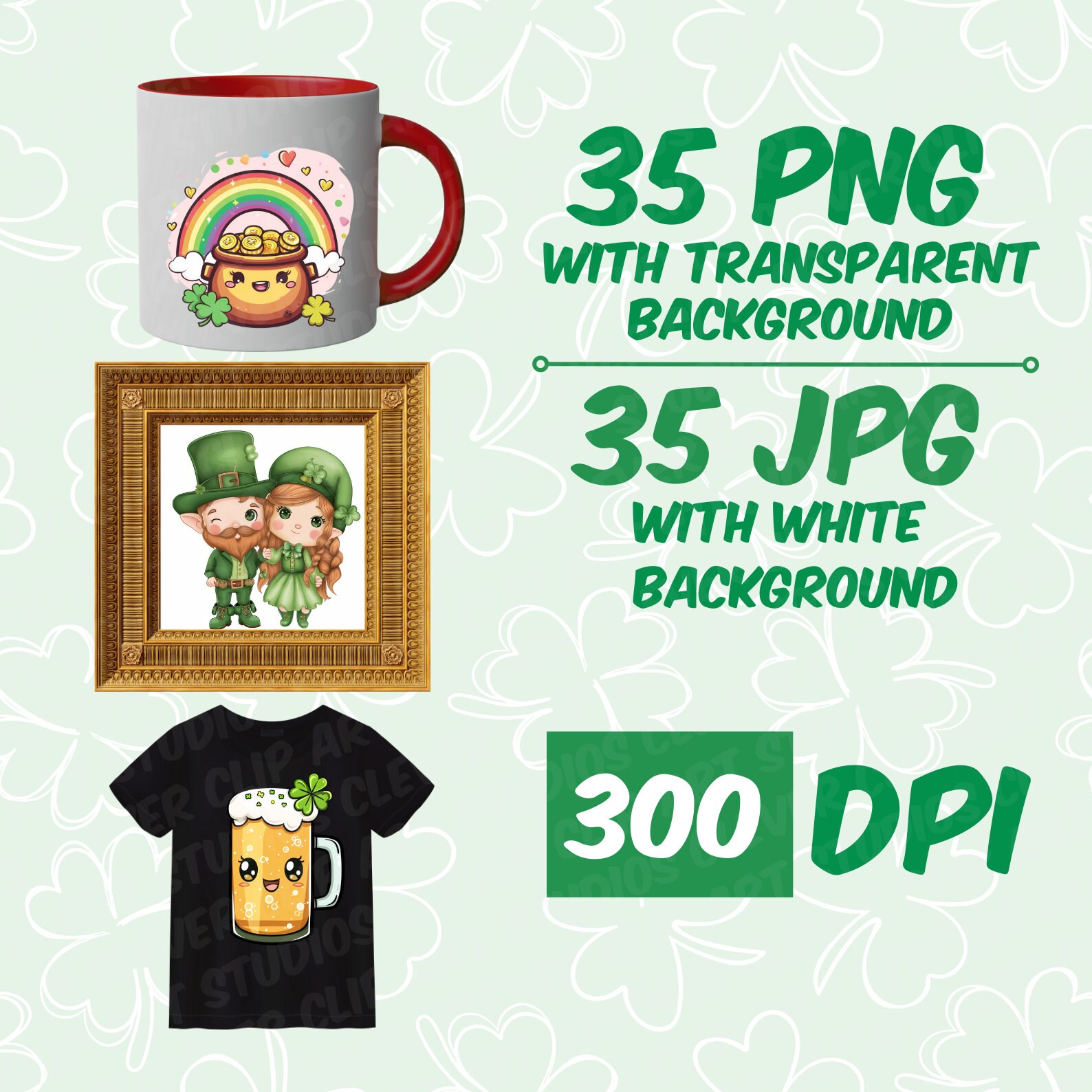 Cute St Patricks Day Clipart Bundle Kawaii Downloadable Happy St ...