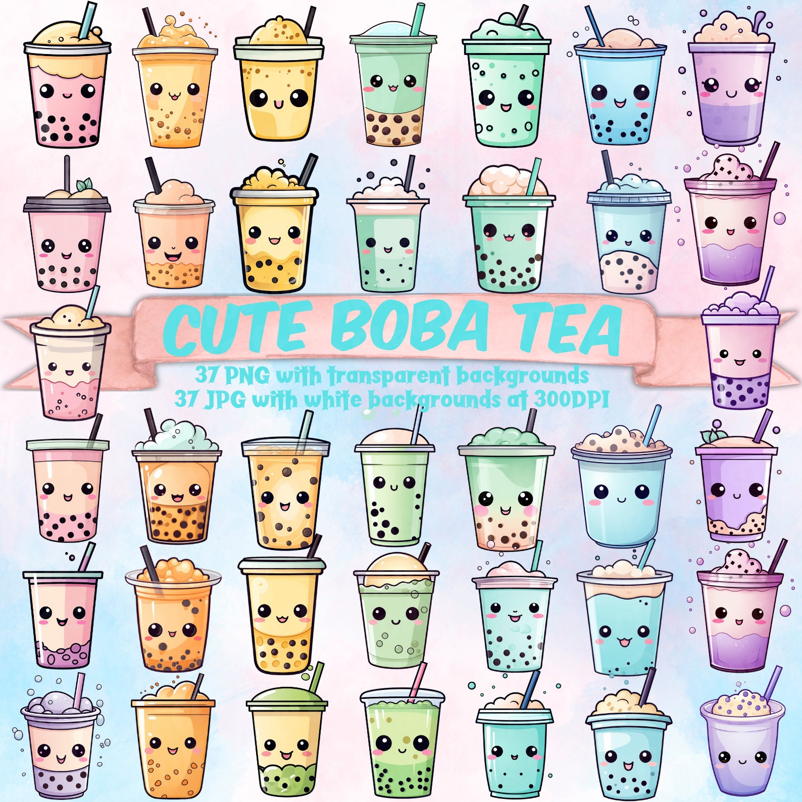 Kawaii Cute Boba Tea Clipart Collection Kawaii Boba Tea PNG Bundle Cute ...