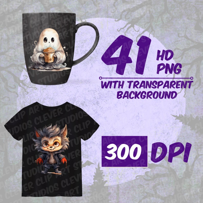 Creepy Cute Watercolor Halloween Clipart Spooky PNG Bundle Creepy Cute ...