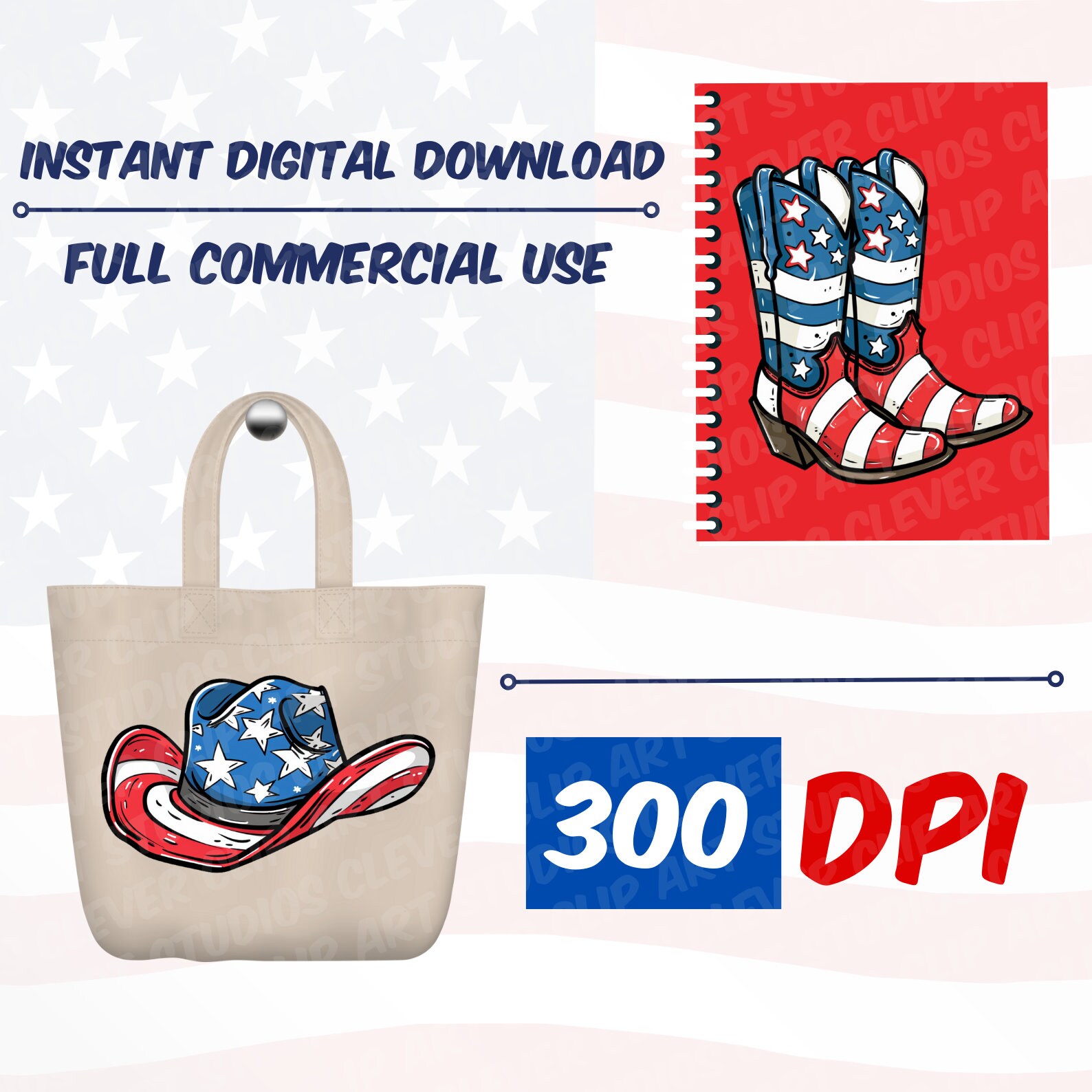 Cute Patriotic 4th July Clipart Mega Bundle USA Independence Day PNG ...