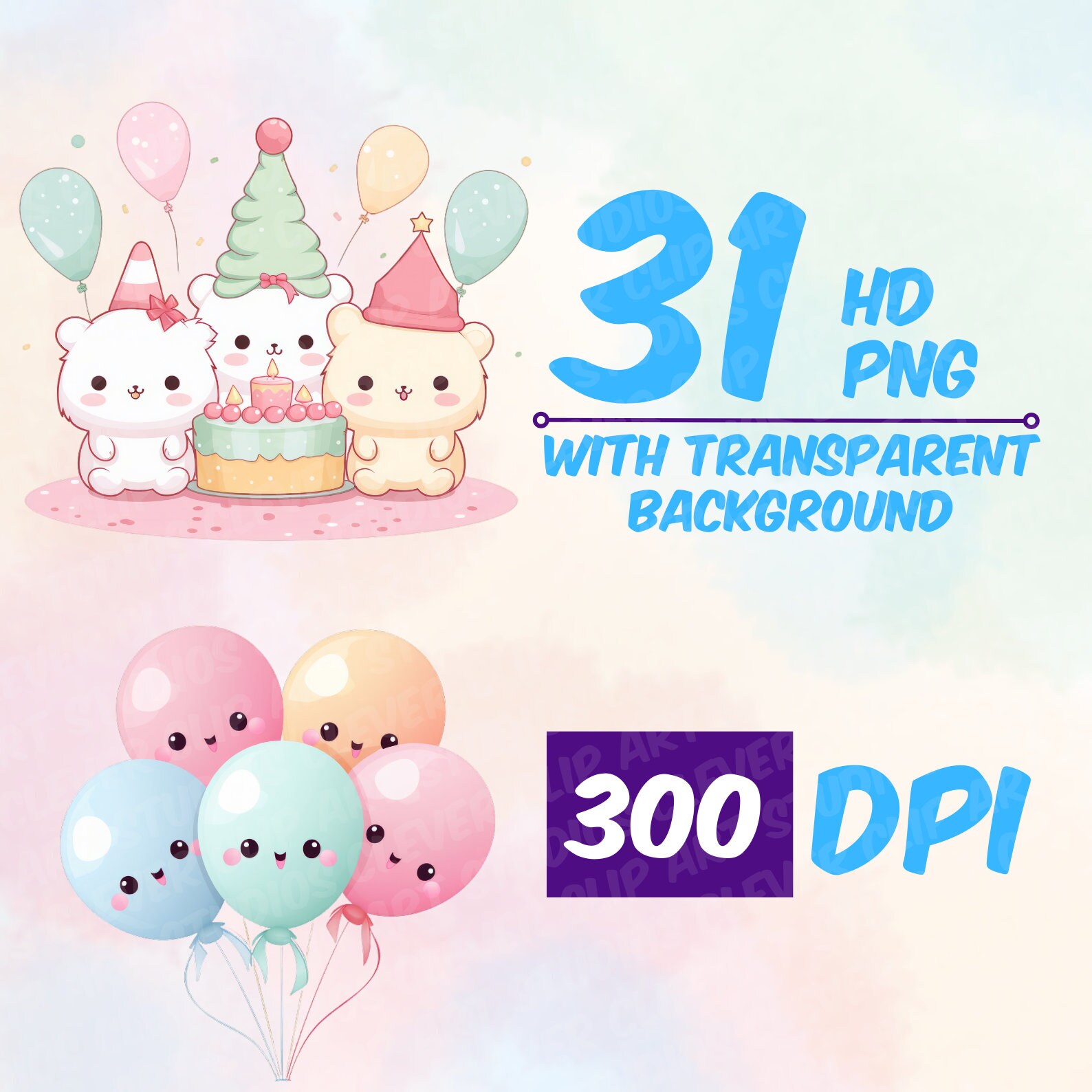 Pastel Kawaii Birthday Clipart Cute Kawaii PNG Bundle Kawaii ...
