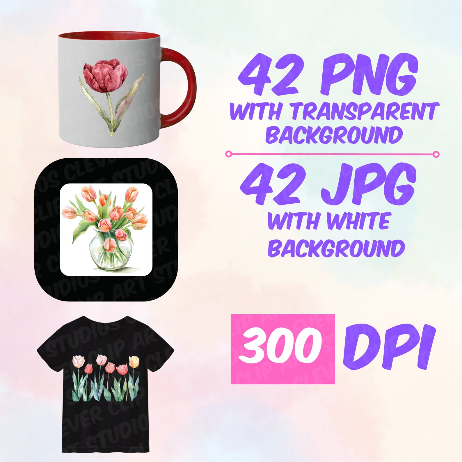 Watercolor Tulip Clipart Bundle Floral PNG Bundle Printable Tulip ...