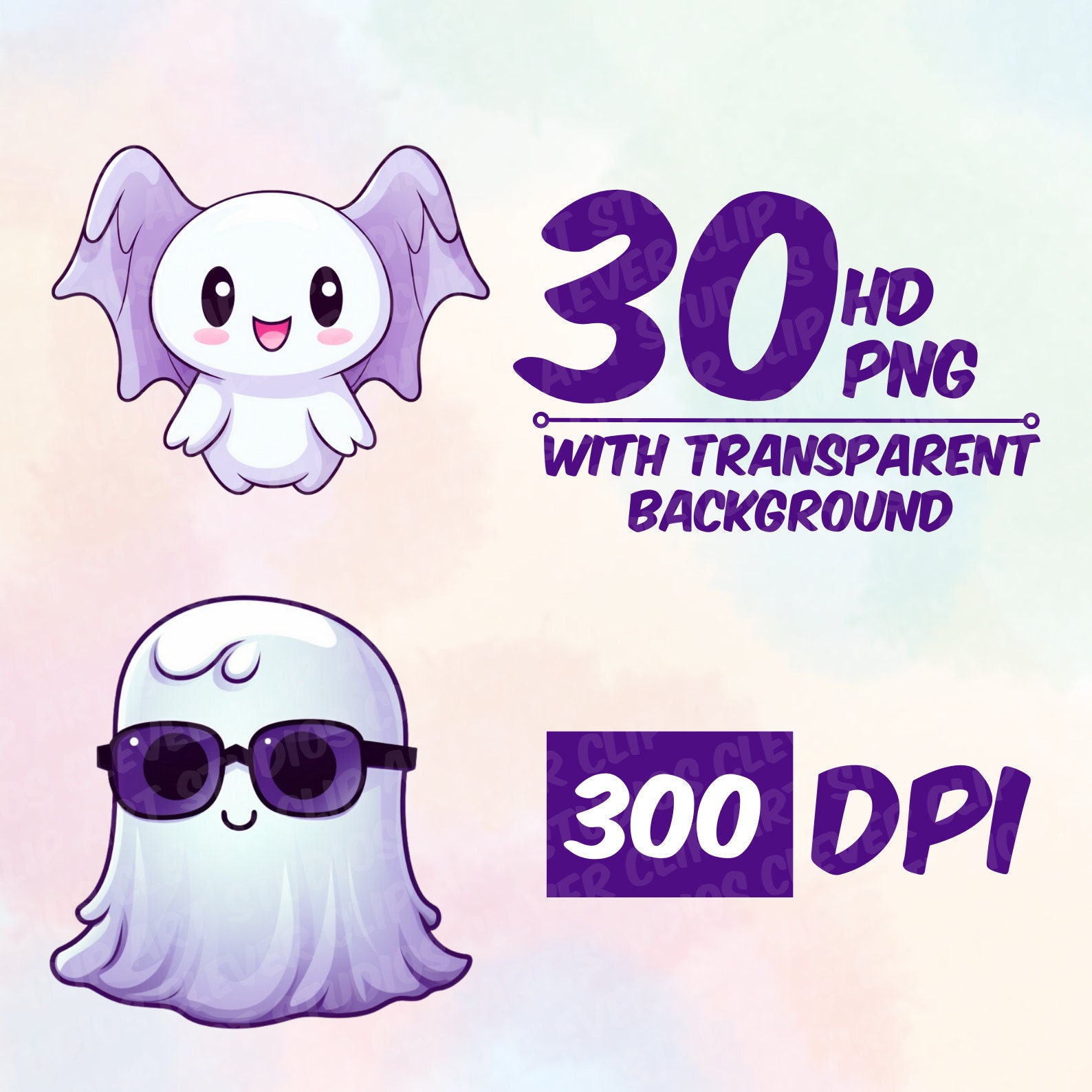 Kawaii Ghosts Cute Halloween Clipart Bundle Digital Halloween Kawaii ...