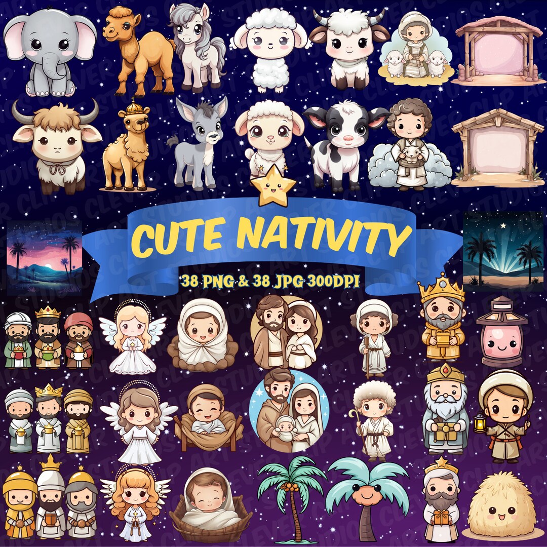 Cute Nativity Clipart Christmas Nativity Scene PNG Bundle Baby Jesus ...