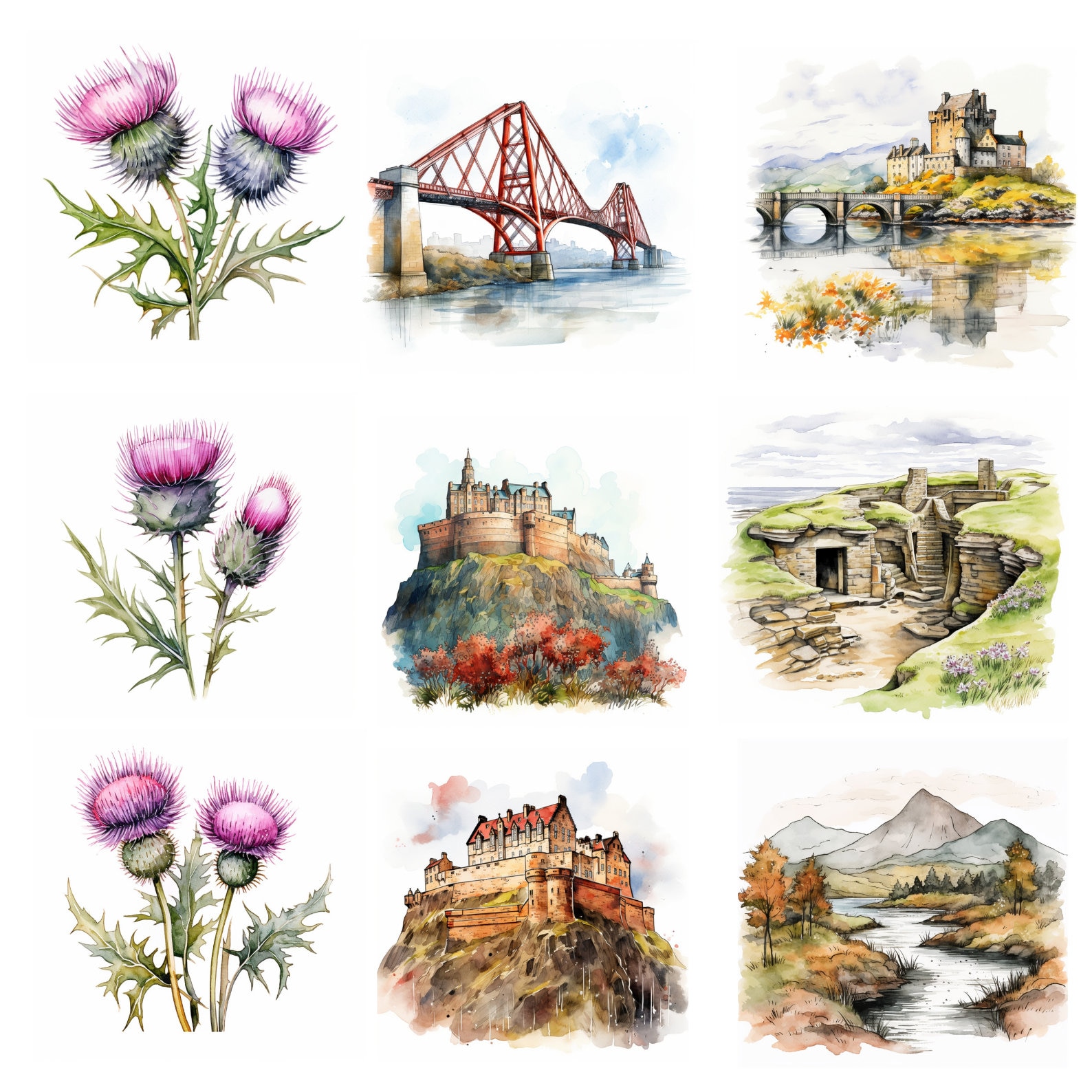 St Andrews Day Clipart Bundle Scotland Printable Highland Cow Scottish ...