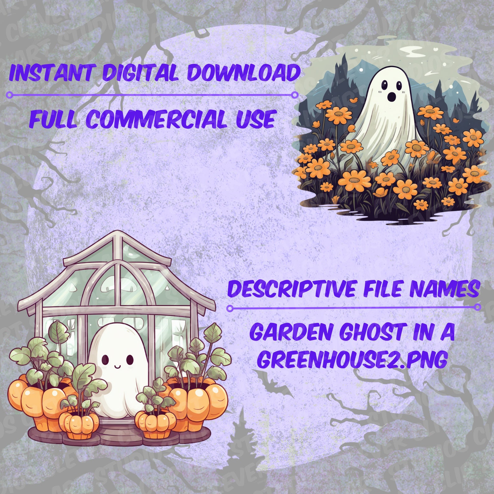 Garden Ghost Spooky Cute Clipart Bundle Halloween Ghost Transparent PNG ...