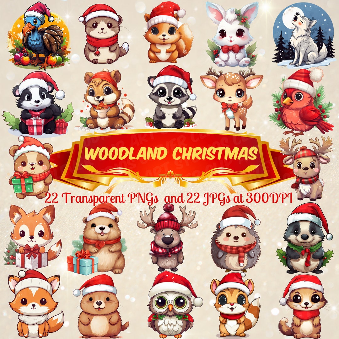 Woodland Animal Christmas Clipart Kawaii Cute Christmas Woodland PNG ...