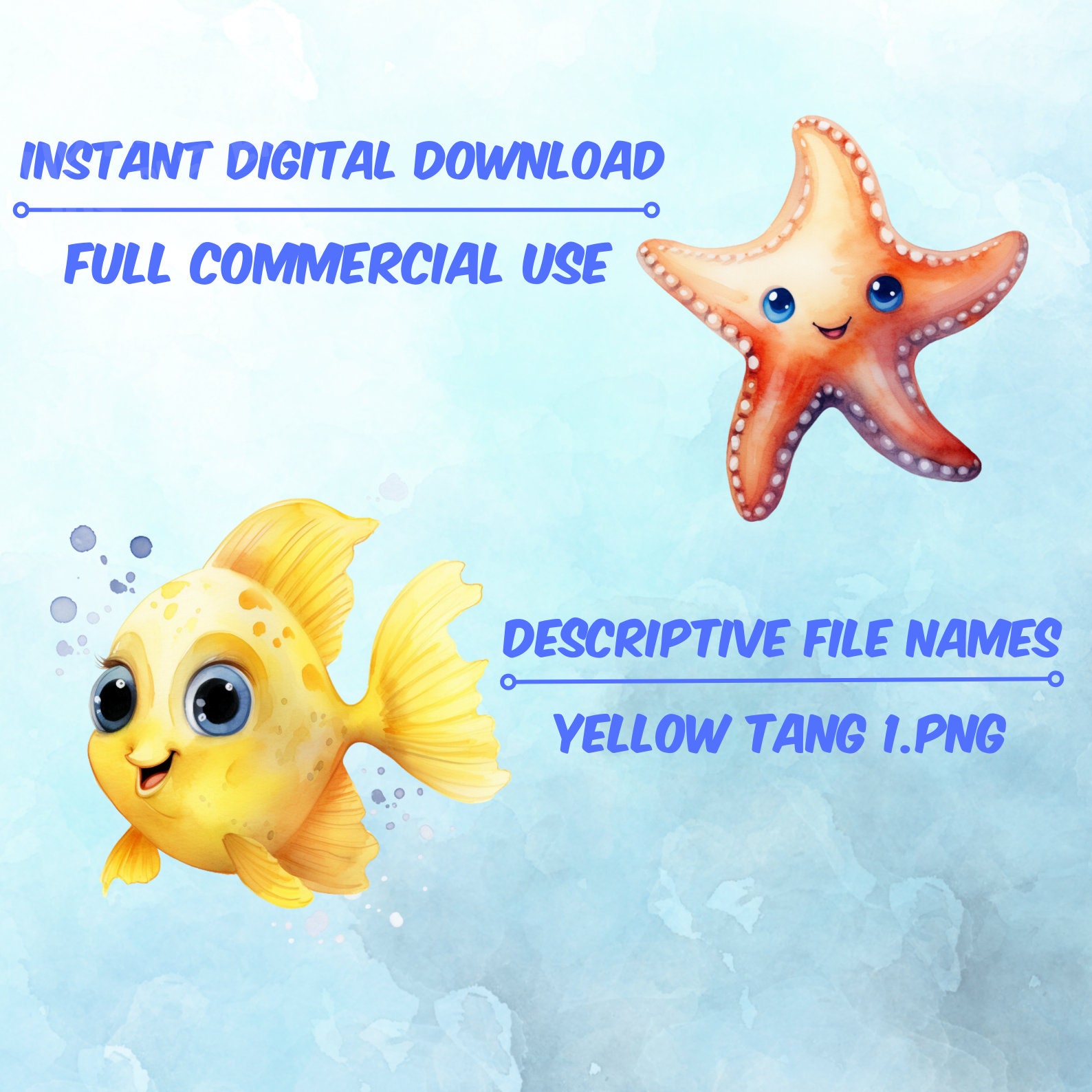 Sealife Animals Watercolor Undersea Clipart Printable Cute Ocean ...