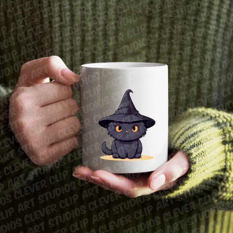 Kawaii Black Cats Cute Halloween Clipart Witches Cat Transparent PNG ...